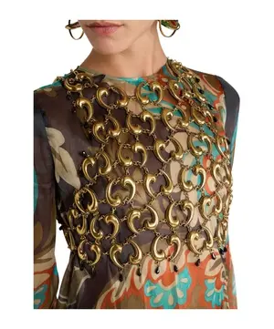 Etro Crop Top With See-through Metal Paisley Details