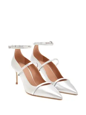 MALONE SOULIERS Pointed Toe Ankle Strap Pumps - White