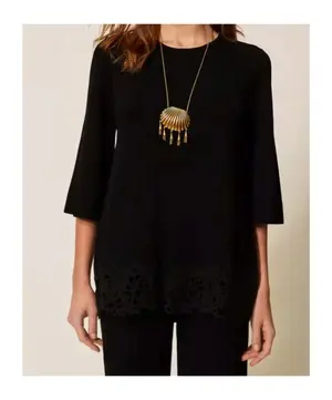 TWINSET Lace-hem Quarter-sleeve Tunic - Black