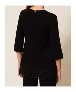 TWINSET Lace-hem Quarter-sleeve Tunic - Black