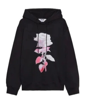MSGM Rose-print Hoodie - Black