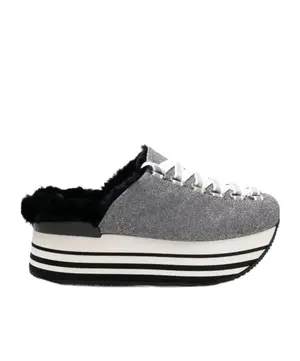 Hogan Platform Lace-up Mules - Silver Grey