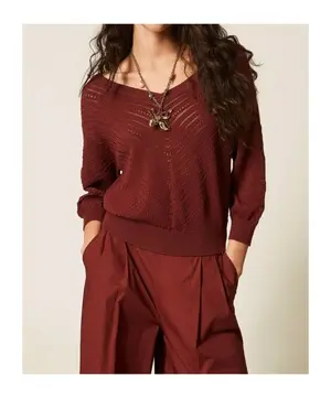 TWINSET Pointelle-knit V-neck Top