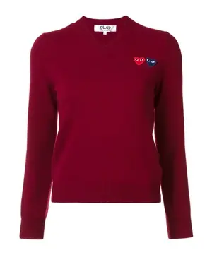 Play Comme Des Garcon Double Heart V-neck Jumper