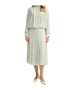 FORTE_FORTE Button Pleated Midi Skirt - Green