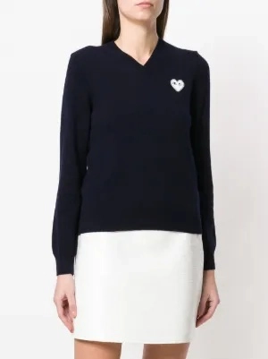 Play Comme Des Garcon V-neck Heart-logo Sweater