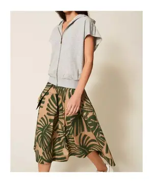 TWINSET Leaf-print Belted Midi Skirt