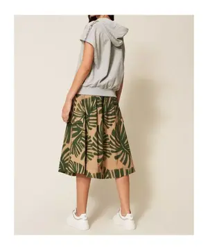 TWINSET Leaf-print Belted Midi Skirt