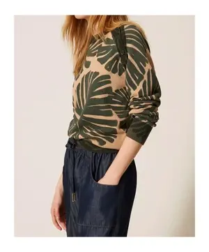 TWINSET Leaf-print Fine Knit Sweater