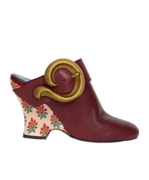 Etro Leather Mules With Wedge And Paisley Buckle - Red