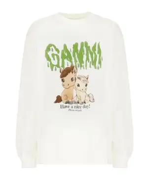 GANNI Graphic Print Long Sleeve T-shirt - White