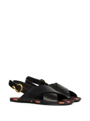 Etro Low Leather Sandals With Crossover Detail