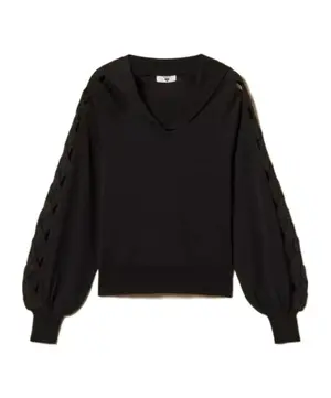 TWINSET Fine-knit Jumper With Metallic Cable Knit Sleeves
