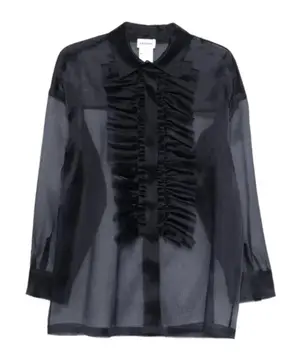 P.a.r.o.s.h Shake Ruffled Silk-finish Shirt - Black