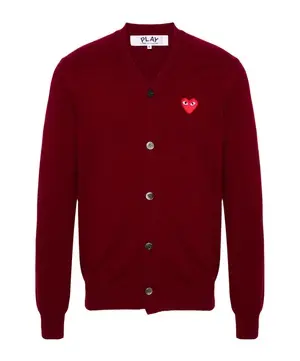 Play Comme Des Garcon V-neck Wool Cardigan - Red