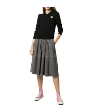 Play Comme Des Garcon Heart-patch V-neck Wool Sweater