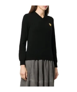 Play Comme Des Garcon Heart-patch V-neck Wool Sweater