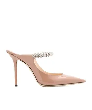 JIMMY CHOO Crystal-embellished Varnished Calfskin Mules - Nude