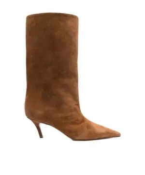 Amina Muaddi Pointed Mid-heel Knee-high Boots - Brown