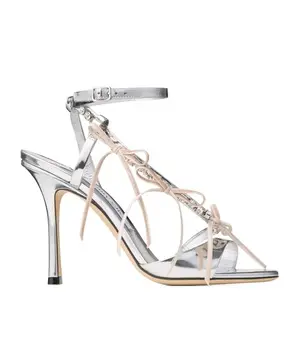 JIMMY CHOO Crystal Embellished Bow Sandals - White