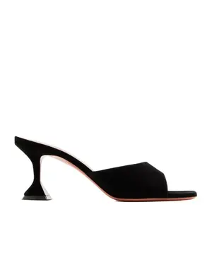 Amina Muaddi Flared Heel Suede Mules - Black