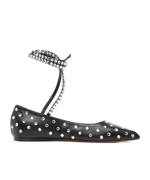 Amina Muaddi Ane Crystal-embellished Leather Ballerina - Black