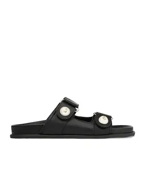 JIMMY CHOO Fayence Embellished Leather Slides - Black