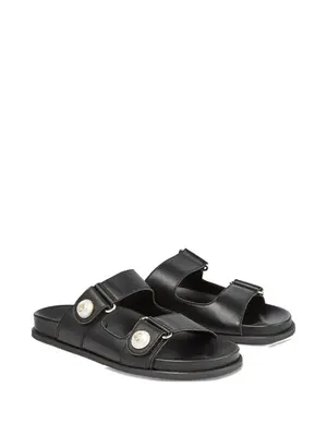 JIMMY CHOO Fayence Embellished Leather Slides - Black