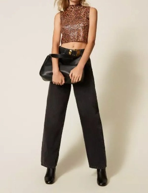 TWINSET Leopard-print Sequin-embellished Top