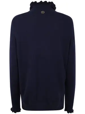 TWINSET Ruched Cuff High Neck Knitted Jumper