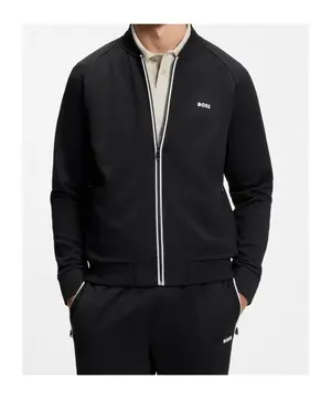 Hugo Boss Triangle-jacquard Zip-up Sweatshirt With Rubberised Logo