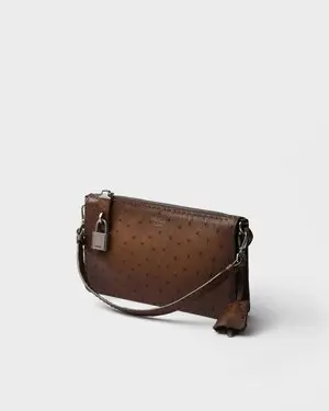 Prada Antiqued Ostrich Leather Mini-bag - Tobacco