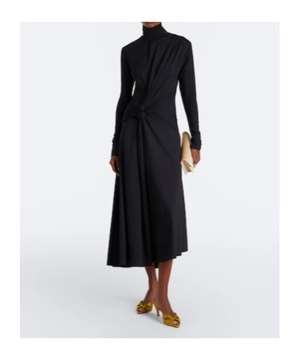 Victoria Beckham Letice Gathered Turtleneck Jersey Midi Dress