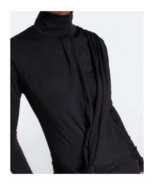 Victoria Beckham Letice Gathered Turtleneck Jersey Midi Dress