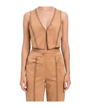 TWINSET Embroidered Suede Waistcoat - Nude