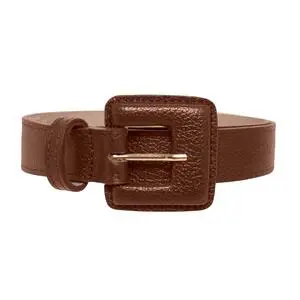 BELTBE Beltbe Mini Square Narrow Leather Belt Brown