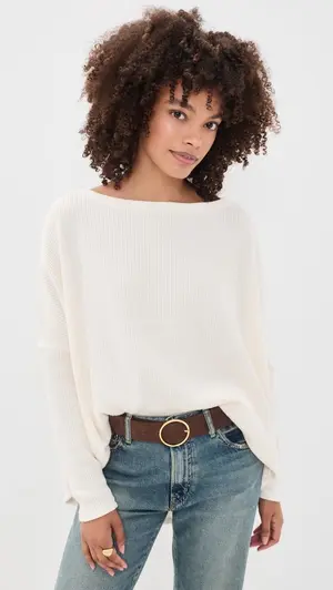 Free People Latte Blues Thermal Top