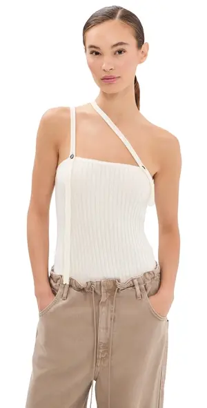 AISLING CAMPS Convertible Ribbed Knit Tank Top - Ivory