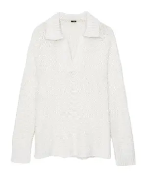 JOSEPH Long Sleeved Polo Jumper - White