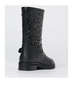 TWINSET Openwork Leather Biker Boots