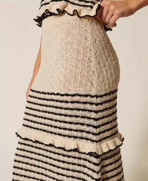 TWINSET Striped Ruffled Maxi Skirt - Nude