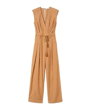 TWINSET Pinstriped Belted Jumpsuit - Nude