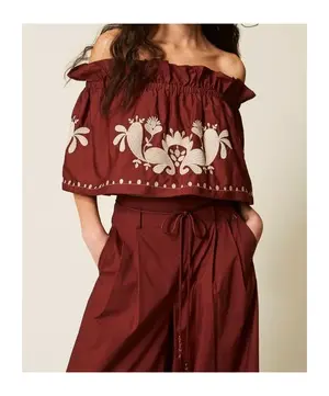 TWINSET Off-shoulder Embroidered Blouse