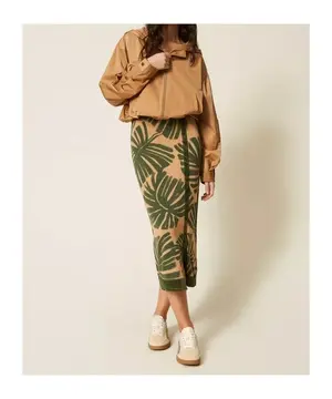 TWINSET Leaf-print Midi Skirt