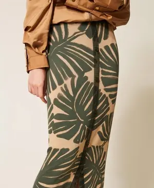TWINSET Leaf-print Midi Skirt