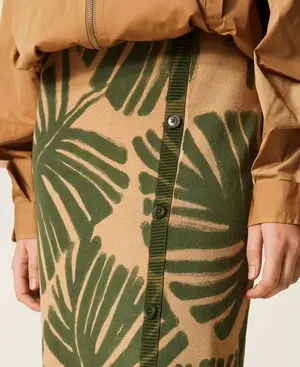 TWINSET Leaf-print Midi Skirt