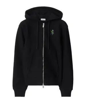 Burberry Logo Embroidered Zip-up Hoodie - Charcoal