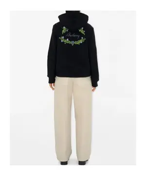 Burberry Logo Embroidered Zip-up Hoodie
