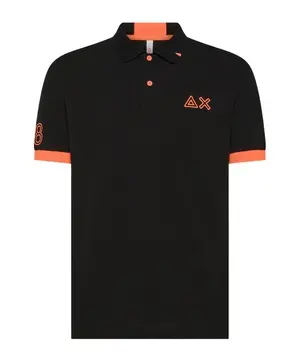 SUN 68 Logo Trim Polo Shirt - Black