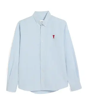 AMI Paris Logo-embroidered Striped Cotton Shirt - Blue